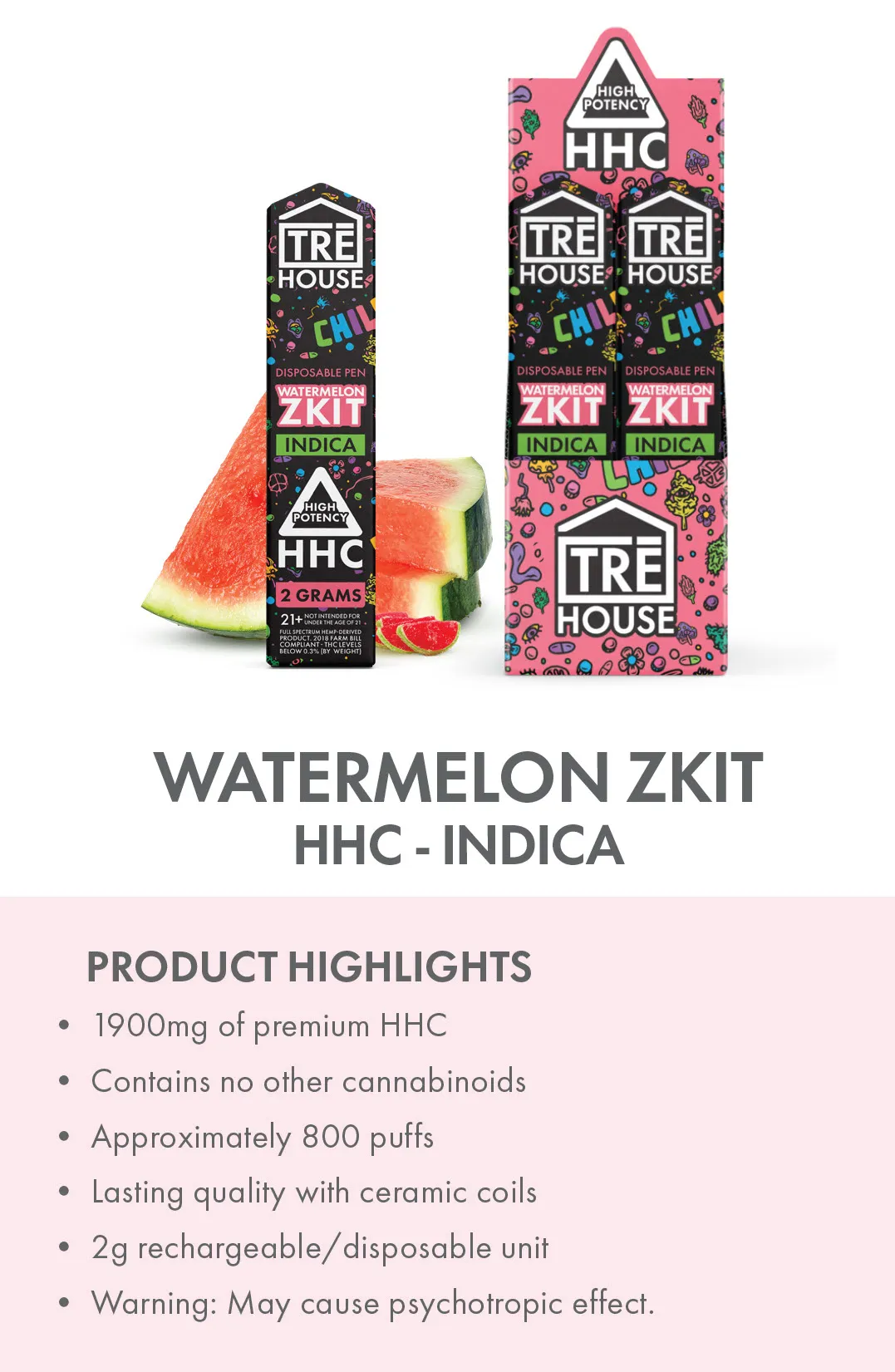 TRE House HHC Vape Pen – Watermelon ZKit – Indica 2g | CBDexpressHQ